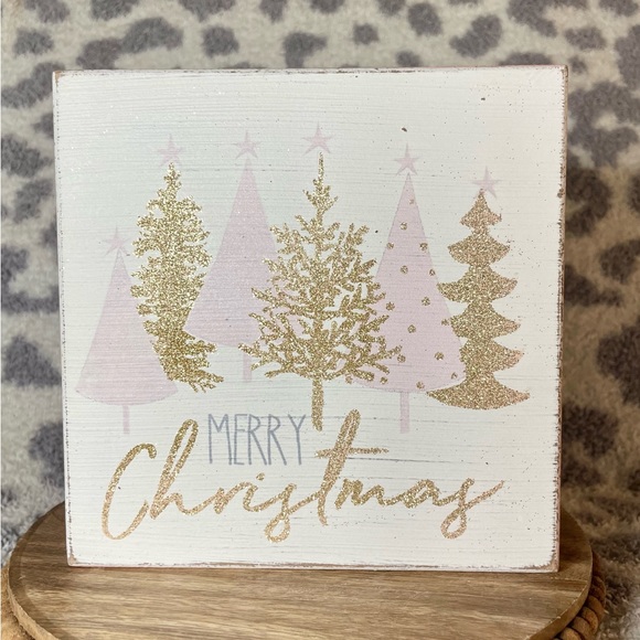 Boutique | Holiday | Pastel Pink Gold Glitter Merry Christmas Tree Sign ...